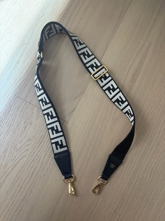 Fendi | Bags | Fendi Black White Ff Logo Webbing Strap With Gold ...